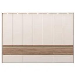 Kleiderschrank OTTO HOME "Invictus, UV lackiert, kratzfest, FSC-zertifiziert, grifflose Optik", beige (kaschmirfarbe), B:322cm H:226cm T:60cm, Holzwerkstoff, MDF, Schr&auml;nke, Kleiderschrank, mit Beleuchtung und Passpartourahmen, hoher Schrank (226cm), 6 Breiten