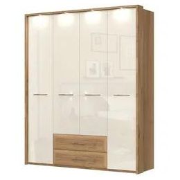 Kleiderschrank OTTO HOME "Gala, beige hochgl&auml;nzend UV lackiert, kratzfest, FSC-zertifiziert", beige (beige, pacific walnut), B:182cm H:224cm T:56cm, Schr&auml;nke, Kleiderschrank, mit Beleuchtung und Passpartourahmen, hoher Schrank (224cm), 4 Breiten
