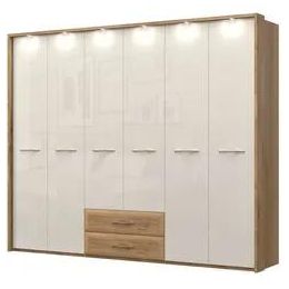 Kleiderschrank OTTO HOME "Gala, beige hochgl&auml;nzend UV lackiert, kratzfest, FSC-zertifiziert", beige (beige, pacific walnut), B:272cm H:224cm T:56cm, Holzwerkstoff, MDF, Schr&auml;nke, Kleiderschrank, mit Beleuchtung und Passpartourahmen, hoher Schrank (224cm), 4 Breiten