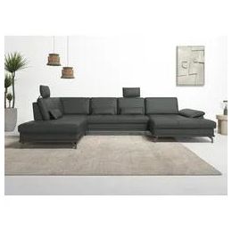 Wohnlandschaft OTTO HOME "Costello U-Form, B: 363 cm mit Sitztiefen-, Armteilverstellung &", grau (anthrazit), B:363cm H:89cm T:223cm, Luxus-Microfaser (90% Polyester, 10% Polyamid);Samtoptik (100% Polyester), Sofas, Wohnlandschaft, 3 Nierenkissen, optional Bettfunktion & Bettkasten