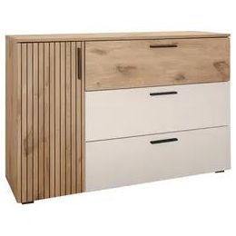 Kombikommode Schlafkontor "Daria mit 3 Schubk&auml;sten und Rillenoptik", beige (viking oak hell, wei&szlig;), B:125cm H:82,6cm T:40cm, Melamin, Sideboards, Kombikommode
