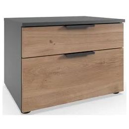 Nachtkommode wimex "Level by fresh to go", schwarz (front plankeneiche nachbildung, korpus graphit), B:54cm H:39cm T:41cm, Spanplatte, Sideboards, 2 Schubladen mit soft-close Funktion, 54cm breit, 39cm hoch
