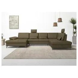 Wohnlandschaft OTTO HOME "Costello U-Form, B: 363 cm mit Sitztiefen-, Armteilverstellung &", gr&uuml;n (olive), B:363cm H:89cm T:223cm, Luxus-Microfaser (90% Polyester, 10% Polyamid);Samtoptik (100% Polyester), Sofas, Wohnlandschaft, 3 Nierenkissen, optional Bettfunktion & Bettkasten