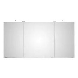 Badezimmerspiegelschrank SAPHIR "Serie 4010 Badezimmer-Spiegelschrank inkl. LED-Aufsatzleuchte", braun (eiche ribbeck quer nachbildung), B:140cm H:73,8cm T:17cm, Holzwerkstoff, Schr&auml;nke, Badschrank 140 cm breit, 3 T&uuml;ren, 6 Glas-Einlegeb&ouml;den, inkl T&uuml;rd&auml;mpfer