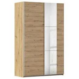 Schwebet&uuml;renschrank Rauch "Kleiderschrank Dreht&uuml;renschrank Schrank Garderobe KRONACH TOPSELLER", braun (eiche artisan, griffleisten alu, 1 spiegel), B:131cm H:210cm T:59cm, Holzwerkstoff, Schr&auml;nke, Schwebet&uuml;renschrank, optional ohne, mit 1 oder 2 Spiegel, viel Stauraum MADE IN GERMANY