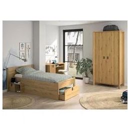 Schlafzimmer-Set GAMI, braun (eiche helvezia gebleicht), ohne Matratze, B/H: 90cm x 200cm, Spanplatte, Schlafzimmerm&ouml;bel-Sets