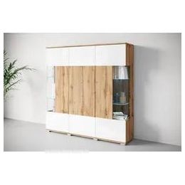 Highboard OTTO HOME "Kenia", wei&szlig; (eichefarbe votan, wei&szlig; hochglanz), B:135cm H:134cm T:39,5cm, FSC-zertifizierter Holzwerkstoff, Glas, Hartfaserplatte, Kunststoff, Sideboards, Highboard, Modernes Highboard, mit Glast&uuml;ren, Breite 135 cm