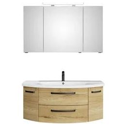 Badm&ouml;bel-Set SAPHIR "Serie 4010 2-teilig Keramik-Waschtisch mit LED-Spiegelschrank", braun (halifax eiche quer nachbildung), B:120,5cm H:200cm T:48cm, Holzwerkstoff, Kastenm&ouml;bel-Sets, Badm&ouml;bel-Set, Badezimmer Set 120,5 cm breit, inkl. T&uuml;rd&auml;mpfer, 5 T&uuml;ren, 2 Schubladen