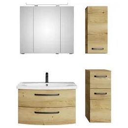 Badm&ouml;bel-Set SAPHIR "Serie 4010 4-teilig Keramik-Waschtisch mit LED-Spiegelschrank", braun (halifax eiche quer nachbildung), B:114cm H:200cm T:45cm, Holzwerkstoff, Kastenm&ouml;bel-Sets, Badm&ouml;bel-Set, Badezimmer Set mit Unterschrank, H&auml;ngeschrank, inkl. T&uuml;rd&auml;mpfer