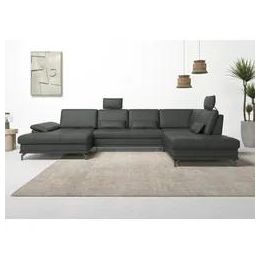Wohnlandschaft OTTO HOME "Costello U-Form, B: 363 cm mit Sitztiefen-, Armteilverstellung &", grau (anthrazit), B:363cm H:89cm T:223cm, Luxus-Microfaser (90% Polyester, 10% Polyamid);Samtoptik (100% Polyester), Sofas, Wohnlandschaft, 3 Nierenkissen, optional Bettfunktion & Bettkasten