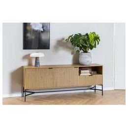 Sideboard Actona GROUP "Jaipur Anrichte, Kommode", braun (matt wildeiche,), B:180cm H:70cm T:40cm, Sideboards, Sideboard, Eiche-Optik, 2 T&uuml;ren, 2 Einlegeb&ouml;den, Lamellenfront