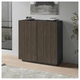 Highboard Home Affaire "Vega,Highboard,Kommode,120 cm", schwarz (anthrazit matt, cannet&eacute; dunkel), B:120cm H:126cm T:43cm, Sideboards, Highboard, mit 2 T&uuml;ren,Fronten mit Rillen-Optik