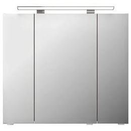Badezimmerspiegelschrank SAPHIR "Serie 4010 Badezimmer-Spiegelschrank inkl. LED-Aufsatzleuchte", braun (eiche ribbeck quer nachbildung), B:80cm H:73,8cm T:17cm, Schr&auml;nke, Badschrank 80 cm breit, 3 T&uuml;ren, 6 Glas-Einlegeb&ouml;den, inkl T&uuml;rd&auml;mpfer
