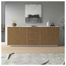 Sideboard Home Affaire "Vega Sideboard,Kommode,220 cm", wei&szlig; (wei&szlig; matt, cannet&eacute; hell), B:220cm H:86cm T:43cm, Sideboards, Sideboard, mit 4 T&uuml;ren und 3 Schubladen,Fronten mit Rillen-Optik