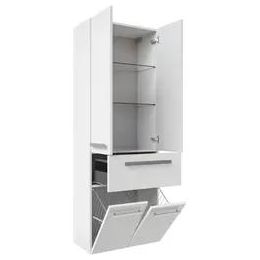 Hochschrank SAPHIR "Serie 4005 Badschrank 60 cm breit, mit 2 T&uuml;ren und 1 Schublade", wei&szlig; (lack polarwei&szlig; hochglanz), B:60cm H:168cm T:33cm, Schr&auml;nke, Hochschrank, 2 Glas-Einlegeb&ouml;den, Badezimmer-Hochschrank inkl. T&uuml;rd&auml;mpfer