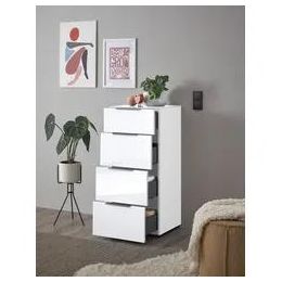 HBZ-MEBLE Kommode HBZ "Santorin Mehrzweckschrank mit Schubk&auml;sten, BxHxT 45x99x40 cm", wei&szlig;, B:45cm H:99cm T:40cm, Holzwerkstoff, Sideboards, Kommode, Mit 4 Schubk&auml;sten mit Softclose, Glasfront und Glasoberboden
