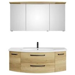 Badm&ouml;bel-Set SAPHIR "Serie 4010 2-teilig Keramik-Waschtisch mit LED-Spiegelschrank", braun (halifax eiche quer nachbildung), B:144cm H:200cm T:49,5cm, Holzwerkstoff, Kastenm&ouml;bel-Sets, Badm&ouml;bel-Set, Badezimmer Set 144 cm breit, inkl. T&uuml;rd&auml;mpfer, 5 T&uuml;ren, 2 Schubladen