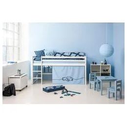 Hochbett Hoppekids "ECO Dream, Kinderbett, Spielbett, Halbhohes Bett aus Massivholz", blau (wei&szlig;, cars blau), B:101cm H:105cm L:208cm, Kinderbett: 100% Massivholz: Nordische Kiefer, Vorhang: 100% Baumwolle, Matratzenbezug: 77% Polyester, 23% Bambusfasern, Matratze: Waterlily Matratzenkern, Hochbetten, Hochbett Kinderbett, inkl. Vorhang-Set Creator, Bettgr&ouml;&szlig;e & Matratze w&auml;hlbar