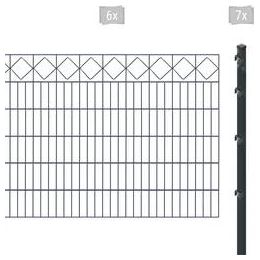 Doppelstabmattenzaun Arvotec "ESSENTIAL 120 zum Einbetonieren "Karo" mit Zierleiste", grau (anthrazit), H:120cm, Kunststoff, Stahl, Zaunelemente, Zaunh&ouml;he 120 cm, Zaunl&auml;nge 2 - 60 m