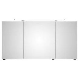 Badezimmerspiegelschrank SAPHIR "Serie 4010 Badezimmer-Spiegelschrank inkl. LED-Aufsatzleuchte", braun (halifax eiche quer nachbildung), B:140cm H:73,8cm T:17cm, Holzwerkstoff, Schr&auml;nke, Badschrank 140 cm breit, 3 T&uuml;ren, 6 Glas-Einlegeb&ouml;den, inkl T&uuml;rd&auml;mpfer