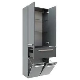 Hochschrank SAPHIR "Serie 4005 Badschrank 60 cm breit, mit 2 T&uuml;ren und 1 Schublade", grau (lack steingrau hochglanz), B:60cm H:168cm T:33cm, Schr&auml;nke, Hochschrank, 2 Glas-Einlegeb&ouml;den, Badezimmer-Hochschrank inkl. T&uuml;rd&auml;mpfer
