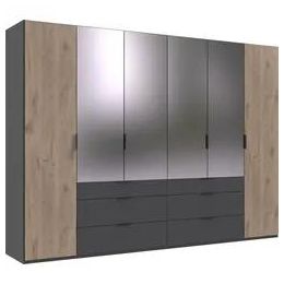 Dreht&uuml;renschrank wimex "Burgos by fresh to go", grau (front und korpus graphit, absetzung viking oak nachbildung), B:300cm H:216cm T:58cm, Schr&auml;nke, Dreht&uuml;renschrank, mit extra gro&szlig;en Schubladen, mit Spiegelt&uuml;ren