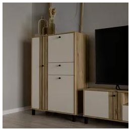 Highboard FORTE "Killarney", beige (mauvella eiche, sand), B:88,1cm H:131,8cm T:42cm, Dekorfolie, MDF, Metall, Spanplatte, Sideboards, Highboard, Highboard, Soft Close, Stauraum