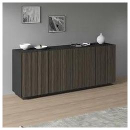Sideboard Home Affaire "Vega Sideboard,Kommode,200 cm", schwarz (anthrazit matt, cannet&eacute; dunkel), B:200cm H:86cm T:43cm, Sideboards, Sideboard, mit 4 T&uuml;ren,Fronten mit Rillen-Optik