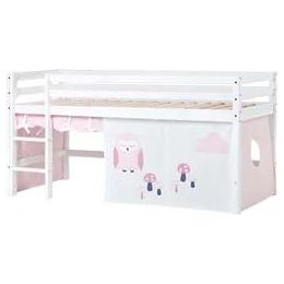 Hochbett Hoppekids "ECO Dream, Kinderbett, Spielbett, Halbhohes Bett aus Massivholz", rosa (wei&szlig;, eule rot), B:101cm H:105cm L:208cm, Kinderbett: 100% Massivholz: Nordische Kiefer, Vorhang: 100% Baumwolle, Hochbetten, Hochbett Kinderbett, inkl. Vorhang-Set Creator, Bettgr&ouml;&szlig;e & Matratze w&auml;hlbar