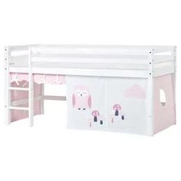 Hochbett Hoppekids "ECO Dream, Kinderbett, Spielbett, Halbhohes Bett aus Massivholz", rosa (wei&szlig;, eule rot), B:101cm H:105cm L:208cm, Kinderbett: 100% Massivholz: Nordische Kiefer, Vorhang: 100% Baumwolle, Matratzenbezug: 77% Polyester, 23% Bambusfasern, Matratze: Waterlily Matratzenkern, Hochbetten, Hochbett Kinderbett, inkl. Vorhang-Set Creator, Bettgr&ouml;&szlig;e & Matratze w&auml;hlbar