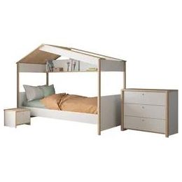 Schlafzimmer-Set GAMI "Set 3 Tlg", wei&szlig; (wei&szlig;, kastanie natur), B:103cm H:165cm T:212cm, Spanplatte, Schlafzimmerm&ouml;bel-Sets, Ein richtiges Hausbett