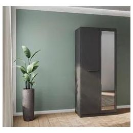 Dreht&uuml;renschrank Rauch "Kleiderschrank Schrank Garderobe Garderobenschrank Stauraumwunder MODI", grau (graumetallic), B:91cm H:210cm T:54cm, Holzwerkstoff, Schr&auml;nke, Dreht&uuml;renschrank, optional mit Spiegel MADE IN GERMANY