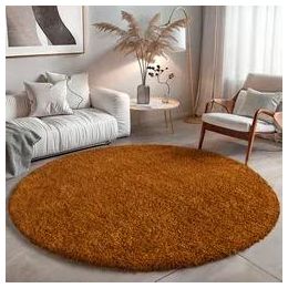 Hochflor-Teppich OTTO HOME "Banji", gold (goldgelb), B:120cm H:37mm L:120cm &Oslash;:120cm, Polypropylen (PP), Teppiche, Uni Farben, weich und flauschig, auch als rechteckig erh&auml;ltlich