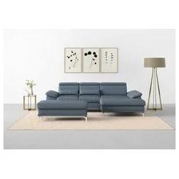 Sit & More Ecksofa SIT & MORE "Cabrio L-Form, B: 295 cm, mit Sitztiefen-, Arm- & Kopfteilverstellung", blau (graublau), B:295cm H:87cm T:180cm, Sofas, Ecksofa, 2 Nierenkissen, Federkern, optional Bettfunktion und Stauraum