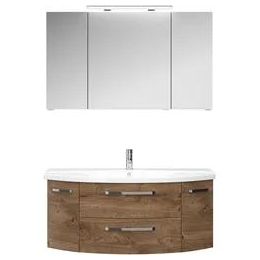 Badm&ouml;bel-Set SAPHIR "Serie 4010 2-teilig Keramik-Waschtisch mit LED-Spiegelschrank", braun (eiche ribbeck quer nachbildung), B:120,5cm H:200cm T:48cm, Holzwerkstoff, Kastenm&ouml;bel-Sets, Badm&ouml;bel-Set, Badezimmer Set 120,5 cm breit, inkl. T&uuml;rd&auml;mpfer, 5 T&uuml;ren, 2 Schubladen