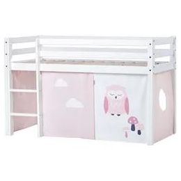 Hochbett Hoppekids "ECO Dream, Kinderbett, Spielbett, Halbhohes Bett aus Massivholz", rosa (wei&szlig;, eule rot), B:81cm H:105cm L:168cm, Kinderbett: 100% Massivholz: Nordische Kiefer, Vorhang: 100% Baumwolle, Hochbetten, Hochbett Kinderbett, inkl. Vorhang-Set Creator, Bettgr&ouml;&szlig;e & Matratze w&auml;hlbar
