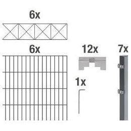 GAH Alberts Doppelstabmattenzaun ALBERTS "Nexus", grau (anthrazit), H:120cm, Stahl, Zaunelemente, anthrazit, H&ouml;he: 100-160cm, Gesamtl&auml;nge: 10-20m, zum Einbetonieren