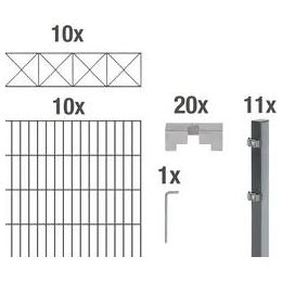 GAH Alberts Doppelstabmattenzaun ALBERTS "Nexus", grau (anthrazit), H:160cm, Stahl, Zaunelemente, anthrazit, H&ouml;he: 100-160cm, Gesamtl&auml;nge: 10-20m, zum Einbetonieren