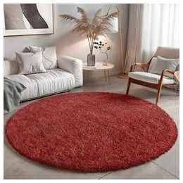 Hochflor-Teppich OTTO HOME "Banji", rot (weinrot), B:150cm H:37mm L:150cm &Oslash;:150cm, Polypropylen (PP), Teppiche, Uni Farben, weich und flauschig, auch als rechteckig erh&auml;ltlich
