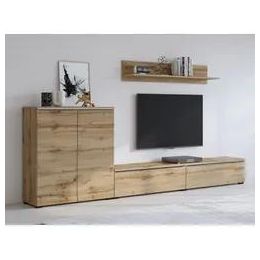 Wohnwand OTTO HOME "Tana, Breite 260 cm, moderne Anbauwand", braun (wotan eiche), B:260cm H:22cm T:23,5cm, Glas, Holzwerkstoff, Kunststoff, Melamin, Metall, Kastenm&ouml;bel-Sets, Wohnwand, Mediawand ( Set, 3-St), Lowboard, Wandregal, Kommode