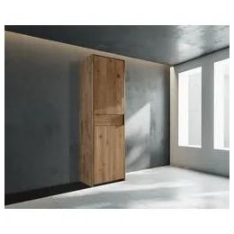 Kleiderschrank Home Affaire "Huven, Kleiderschrank mit viel Stauraum, aus Massivem Eichenholz", braun (eiche), B:54cm H:218cm T:65cm, Massivholz, Schr&auml;nke, Kleiderschrank, Scandi, 218cm Hoch, 1 Kleiderstange & 1 Fach, B&uuml;gelgriff & Soft-Close