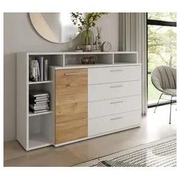 Kombikommode FORTE "MAYACUS", wei&szlig; (wei&szlig;, mauvella eiche), B:153,1cm H:98,5cm T:41,3cm, Sideboards, Kombikommode, modernes Sideboard, Stauraum, 4 Schubk&auml;sten, trendiges Dekor