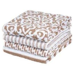 Handtuch Set Pad "FAMILY, 50x100 cm", grau (taupe), B:50cm L:100cm, Frottee, Frottee, Handt&uuml;cher, Made in Europe, verschiedene Muster in einem Set, mit Fransen