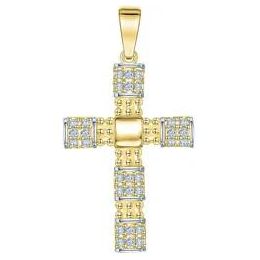 Kreuzanh&auml;nger Firetti "Schmuck Geschenk Gold 375 Halsschmuck Anh&auml;nger Halskette Kreuz", gelb (gelbgoldfarben, wei&szlig;goldfarben, kristallwei&szlig;, kristallwei&szlig;), Schmuckanh&auml;nger, Damen, Gelbgold 375, 1,68 g, mit Zirkonia (synth.)
