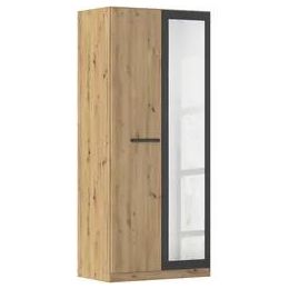 Dreht&uuml;renschrank Rauch "Kleiderschrank Schrank Garderobe Garderobenschrank Stauraumwunder MODI", grau (eiche artisan, graumetallic), B:91cm H:210cm T:54cm, Holzwerkstoff, Schr&auml;nke, Dreht&uuml;renschrank, optional mit Spiegel MADE IN GERMANY
