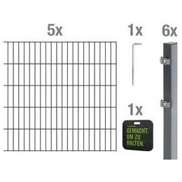 GAH Alberts Doppelstabmattenzaun ALBERTS "Grundset", grau (anthrazit), H:140cm, Stahl, Zaunelemente, H&ouml;he: 80-160 cm, Gesamtl&auml;nge: 4-30 m, zum Einbetonieren