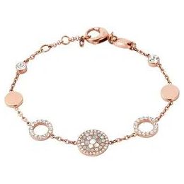 Armband Fossil "Schmuck Geschenk Edelstahl Pearl Disc Station", rosa (ros&eacute;goldfarben, perlmuttfarben, kristallwei&szlig;, kristallwei&szlig;), Armb&auml;nder, Damen, 19cm, Edelstahl, Armband, mit Glasstein, mit Perlmutt