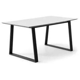 Esstisch HAMMEL FURNITURE "Meza Designtisch mit Auszugsfunktion und 2 Einlegeplatten", wei&szlig; (wei&szlig;, schwarz, wei&szlig;), B:165cm H:74cm T:90cm, Tischplatte: Weiss Laminat (schwarzer Rand), Gestell: Pulverbeschichtetes schwarzes Metall, RAL9005 matt., Tische, Esstisch, bootsf&ouml;rmige Tischplatte MDF,Trapez gestell, in zwei Breiten