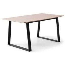 Esstisch HAMMEL FURNITURE "Meza Designtisch mit Auszugsfunktion und 2 Einlegeplatten", beige (natur, schwarz, natur), B:165cm H:74cm T:90cm, Tischplatte: Wei&szlig;pigmentiertes, matt lackiertes Eichenfurnier (nat&uuml;rliche MDF-Kante). Gestell: Pulverbeschichtetes schwarzes Metall, RAL9005 matt., Tische, Esstisch, bootsf&ouml;rmige Tischplatte MDF,Trapez gestell, in zwei Breiten