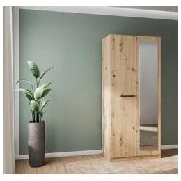Dreht&uuml;renschrank Rauch "Kleiderschrank Schrank Garderobe Garderobenschrank Stauraumwunder MODI", braun (eiche artisan), B:91cm H:210cm T:54cm, Holzwerkstoff, Schr&auml;nke, Dreht&uuml;renschrank, optional mit Spiegel MADE IN GERMANY